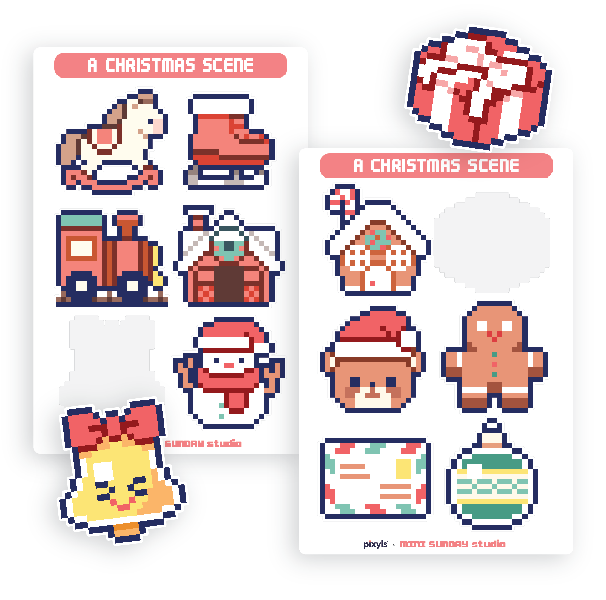 A Christmas Scene Sticker Sheet | Pixel Art Sticker by Number Sticker ...