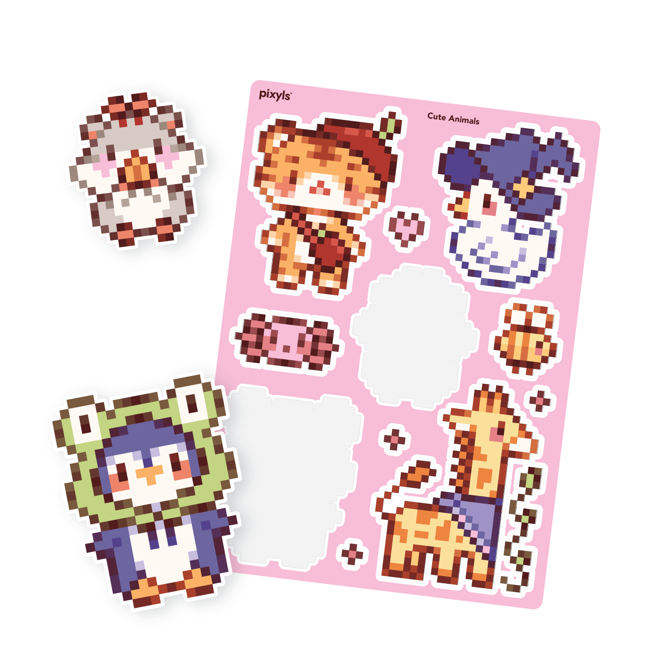 Cute Animals Sticker Sheet | Pixel Art Sticker by Number Craft Kit – Pixyls