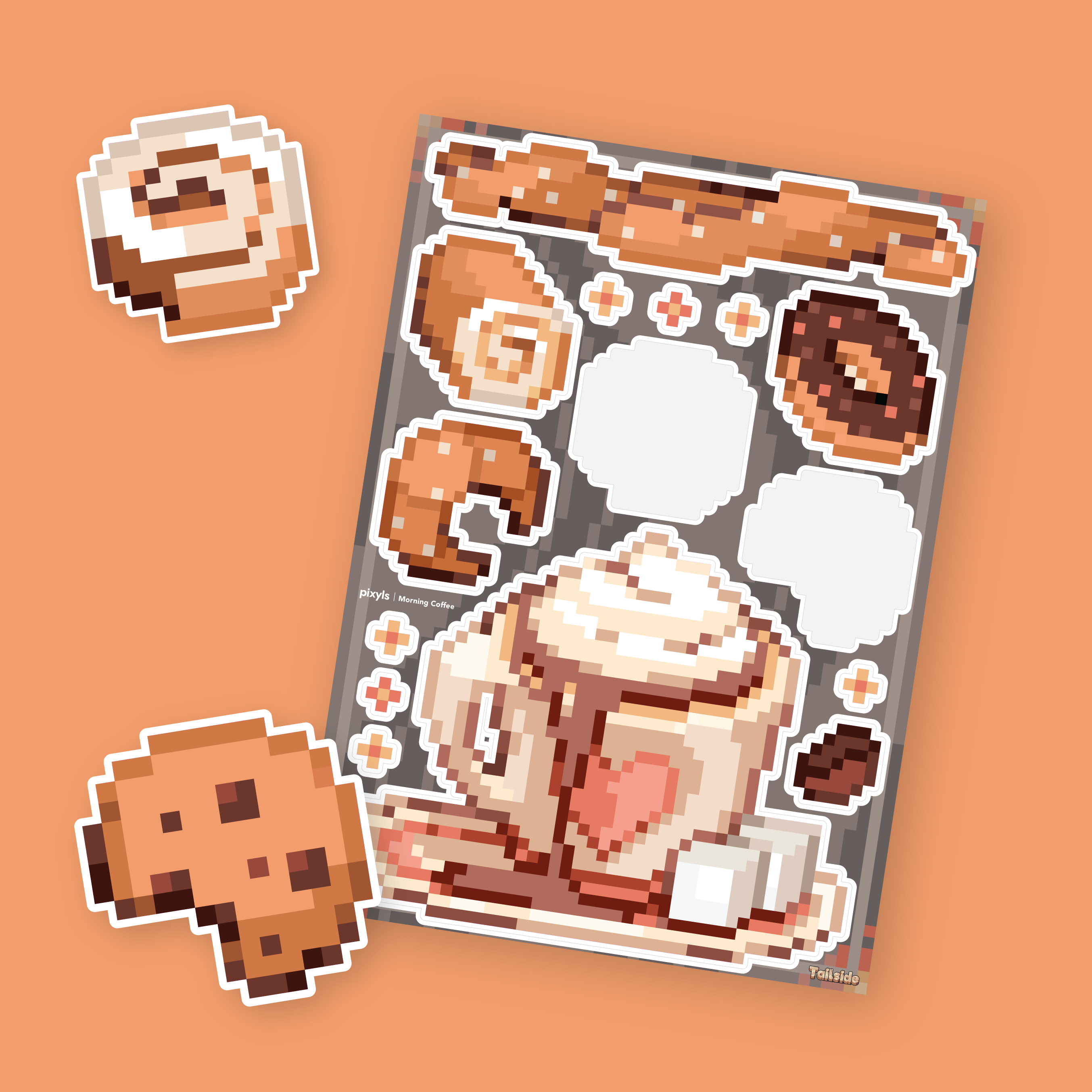 Morning Coffee Sticker Sheet | Pixel Art Sticker by Number Craft Kit ...