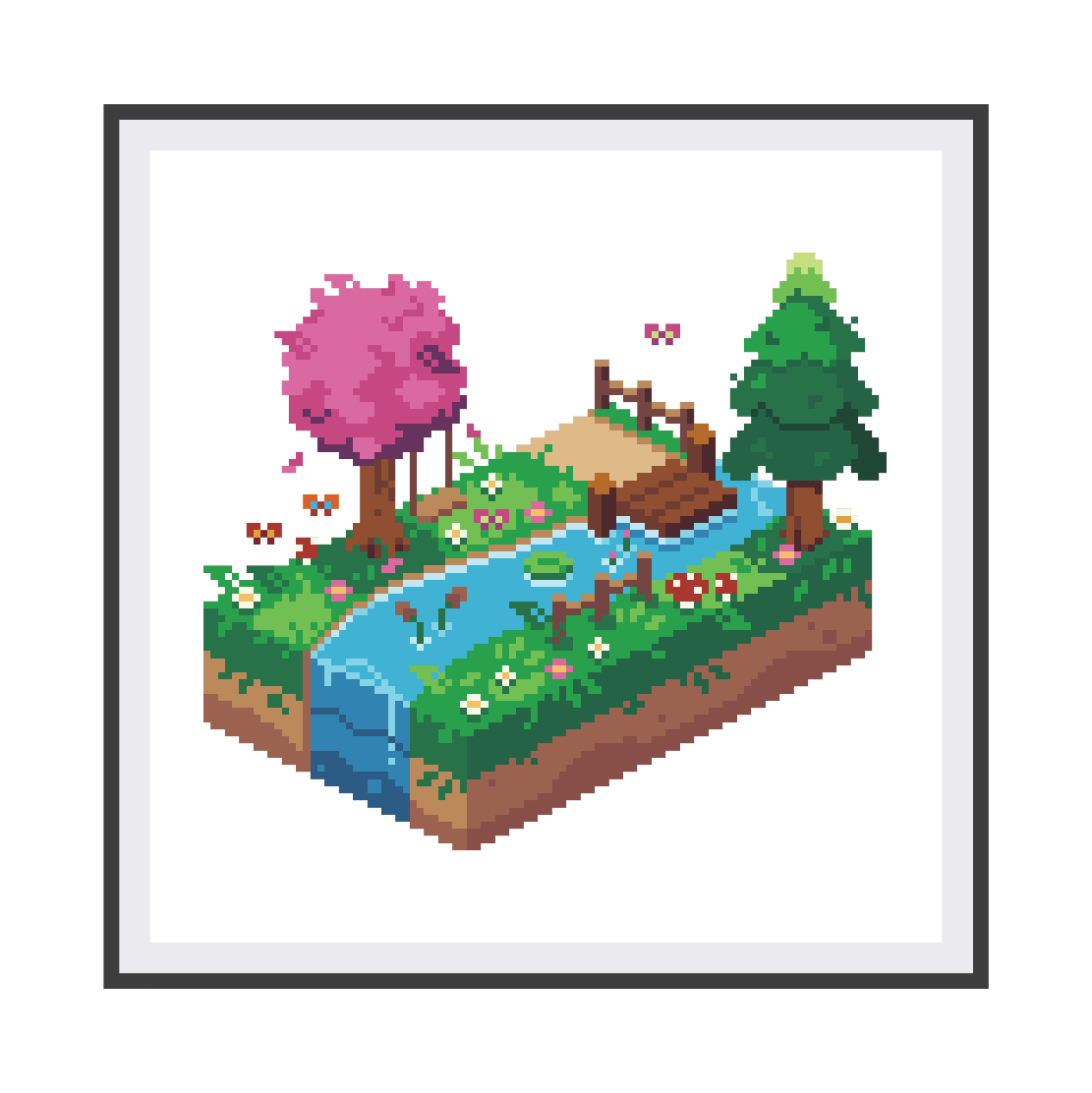 Isometric River Canvas | Pixel Art Sticker by Number Canvas Craft Kit ...