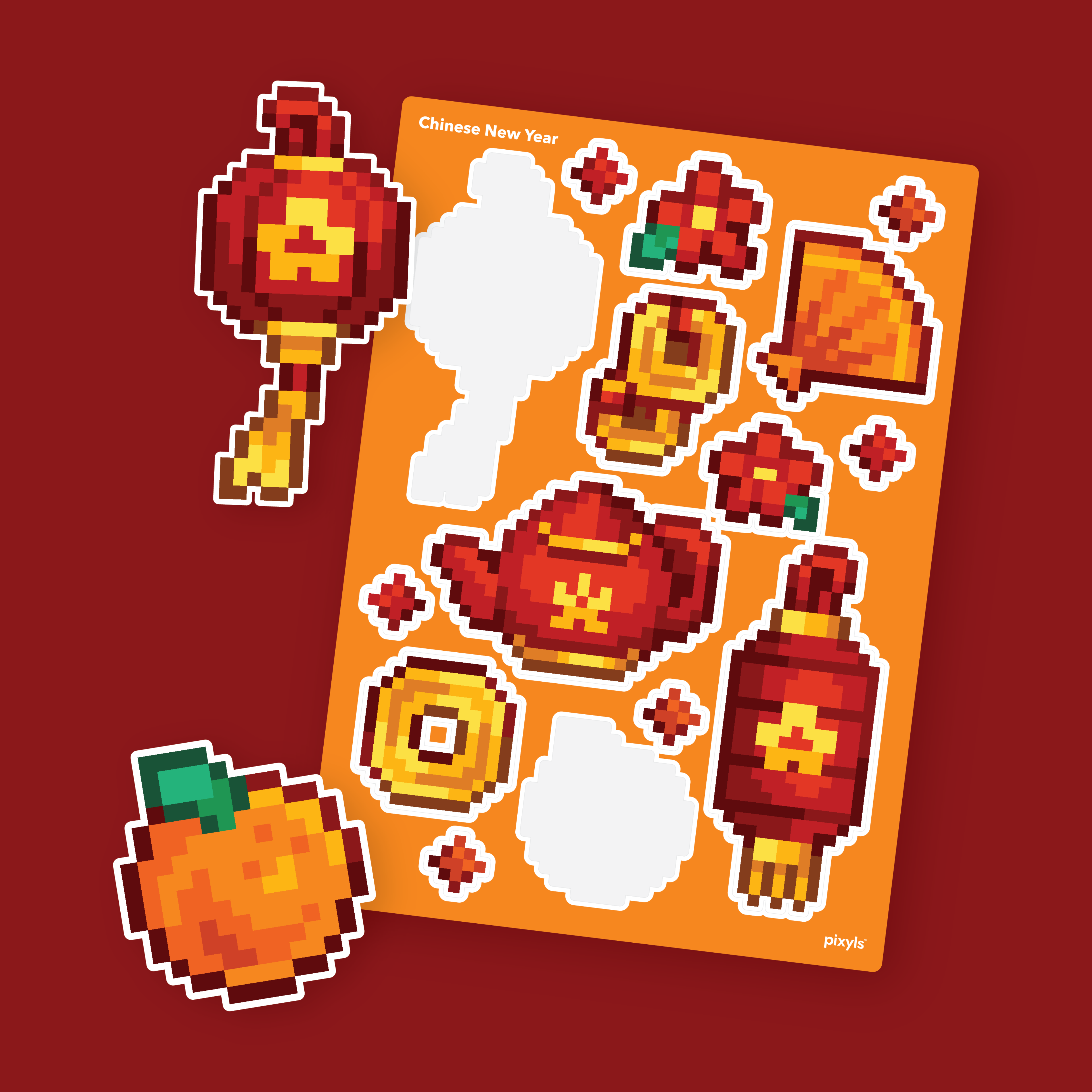 Chinese New Year Sticker Sheet | Pixel Art Sticker by Number Craft Kit ...
